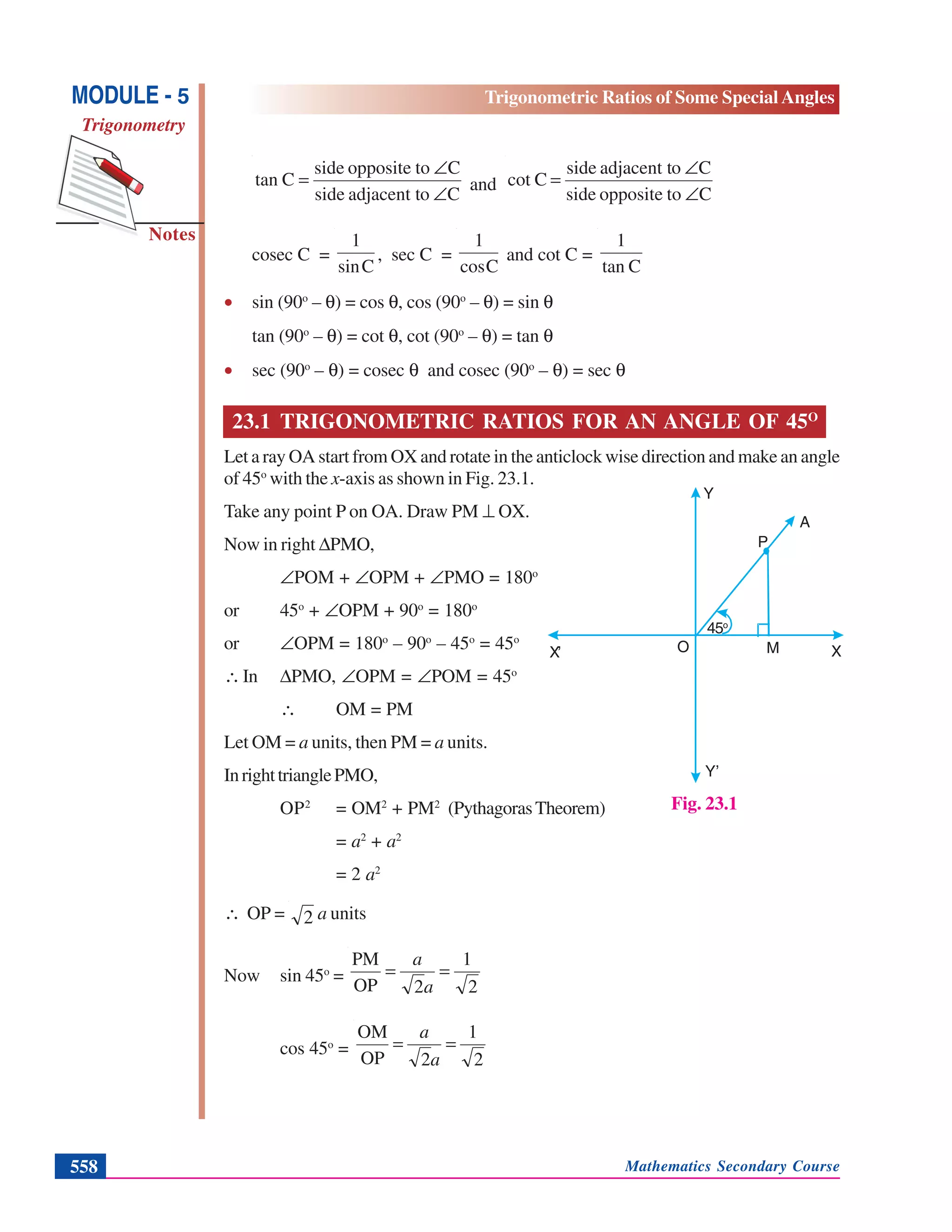 TRIGONOMETRIC RATIOS OF SOME SPECIAL ANGLES | PDF