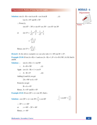 TRIGONOMETRIC RATIOS OF SOME SPECIAL ANGLES | PDF