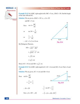 TRIGONOMETRIC RATIOS OF SOME SPECIAL ANGLES | PDF