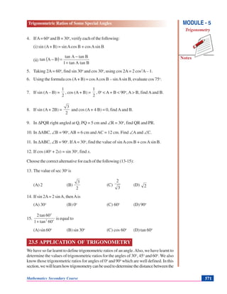 TRIGONOMETRIC RATIOS OF SOME SPECIAL ANGLES | PDF