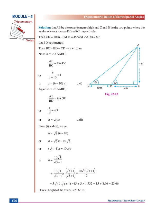 TRIGONOMETRIC RATIOS OF SOME SPECIAL ANGLES | PDF