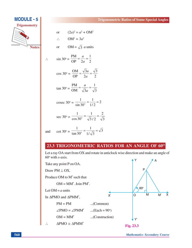 TRIGONOMETRIC RATIOS OF SOME SPECIAL ANGLES | PDF