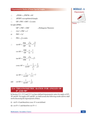 TRIGONOMETRIC RATIOS OF SOME SPECIAL ANGLES | PDF