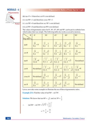 TRIGONOMETRIC RATIOS OF SOME SPECIAL ANGLES | PDF