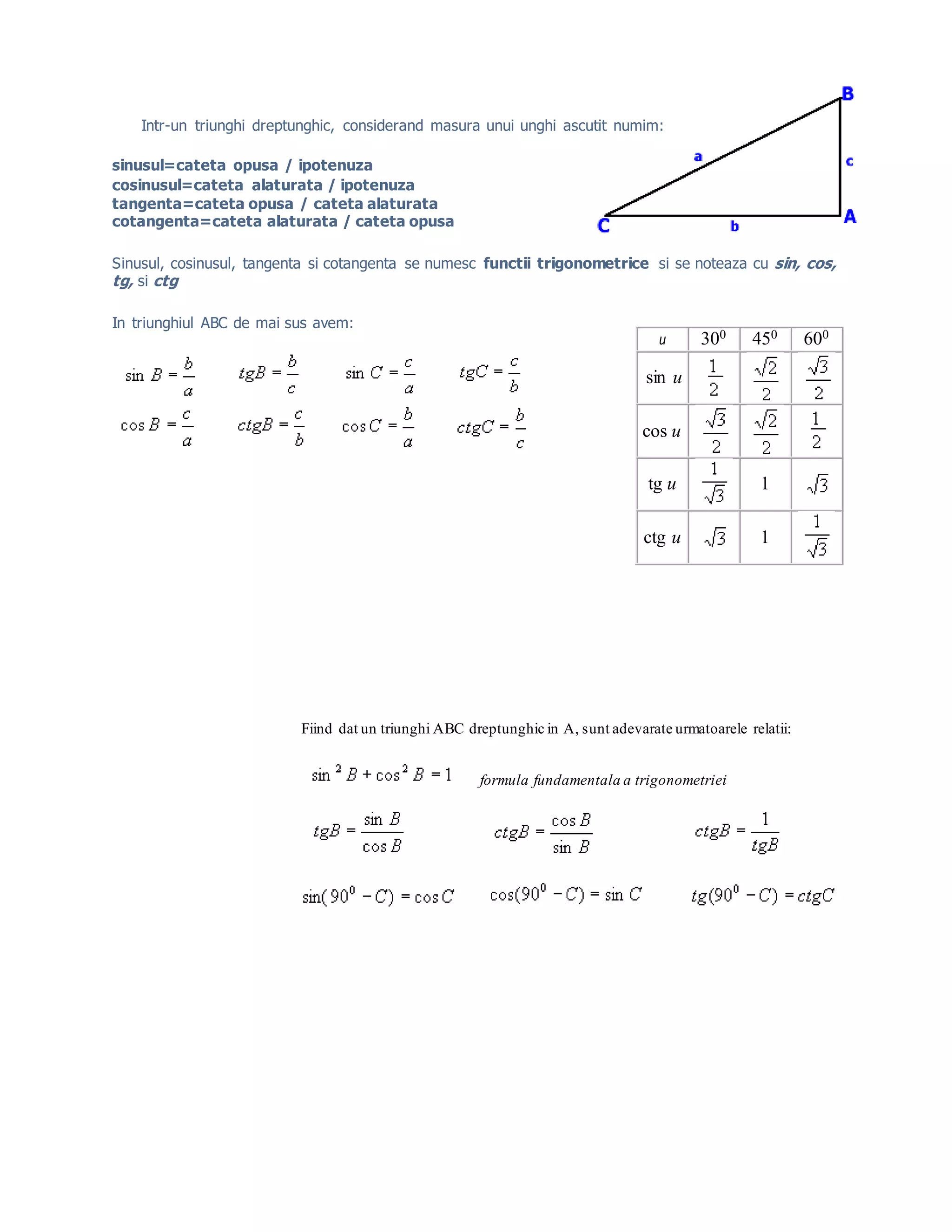 Trigonometrie formule de baza | DOCX