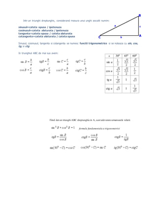 Trigonometrie formule de baza | DOCX