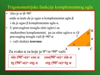 Trigonometrijske funkcije oštrog ugla pravouglog trougla | PPT