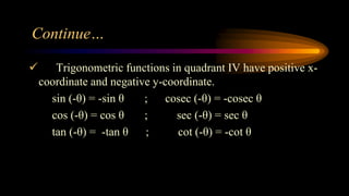 signs of trigonometric functions | PPT