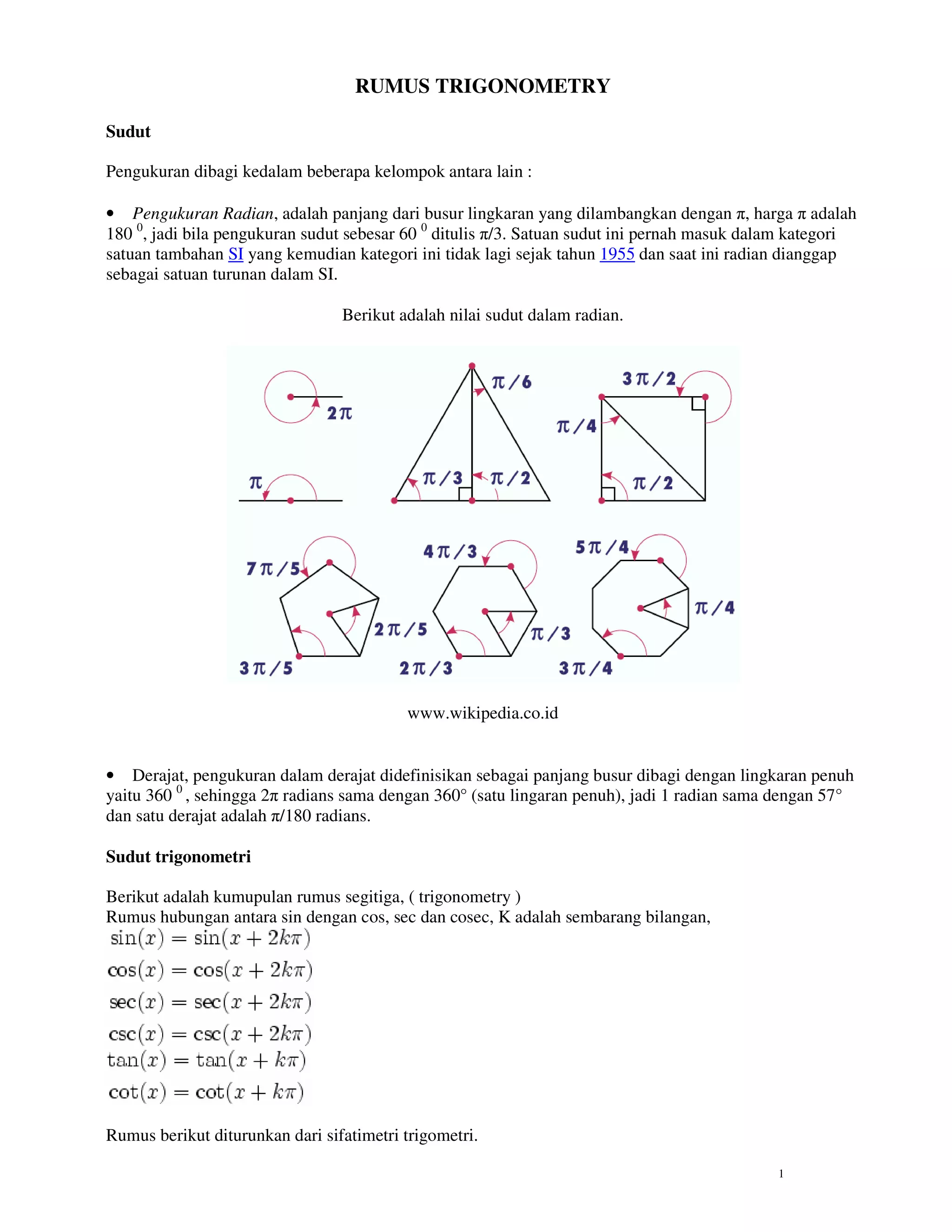 Trigonometry formulas | PDF