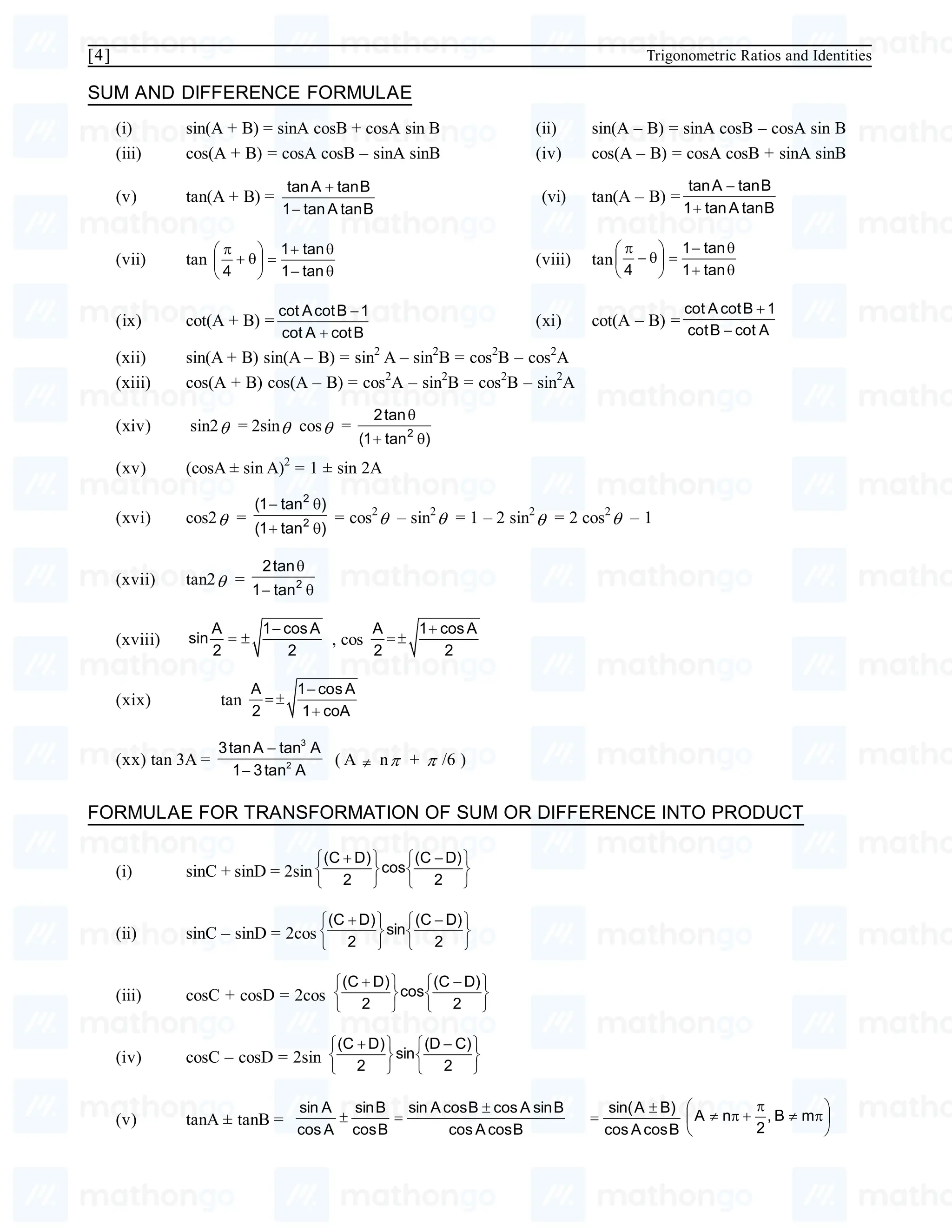Trigonometry - Formula Sheet - MathonGo.pdf