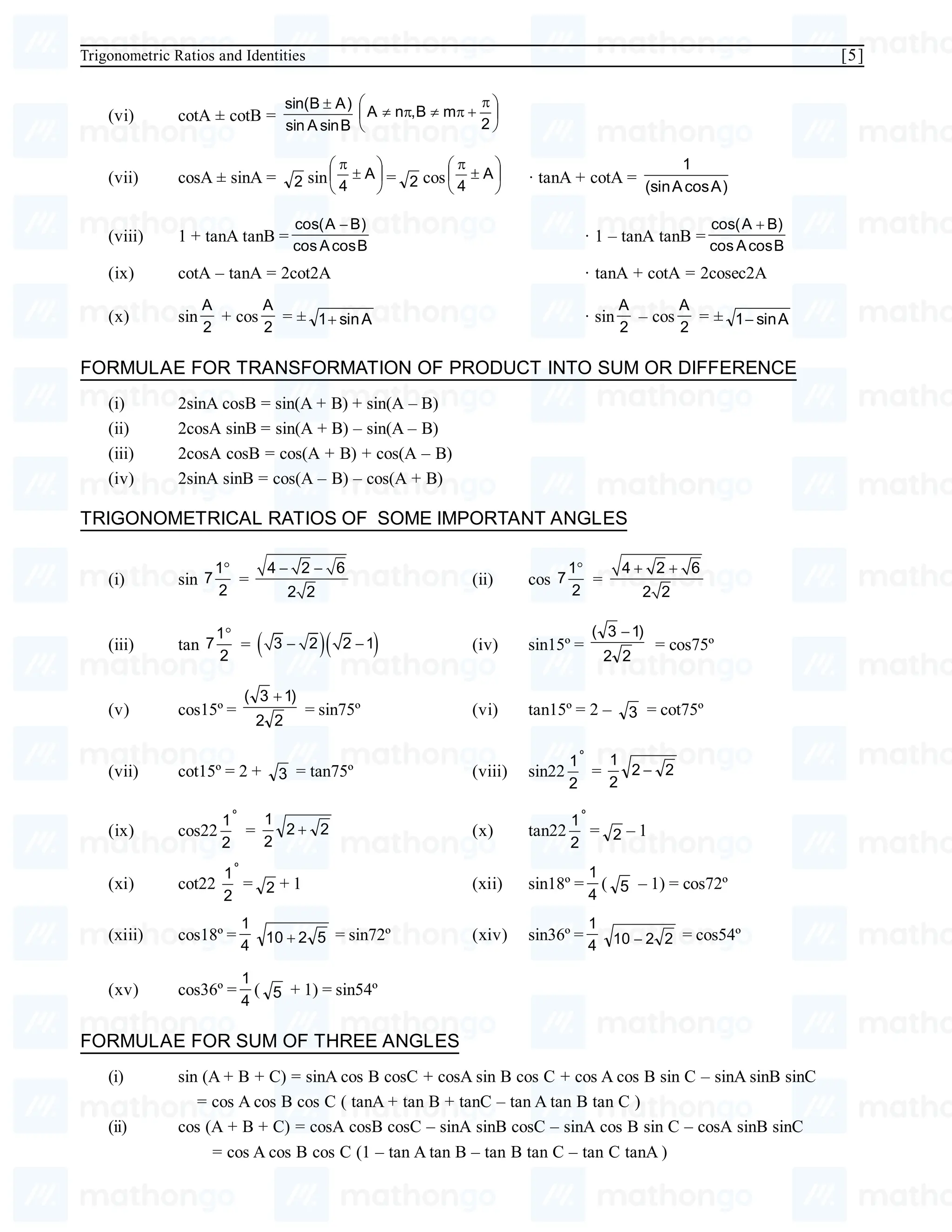 Trigonometry - Formula Sheet - MathonGo.pdf