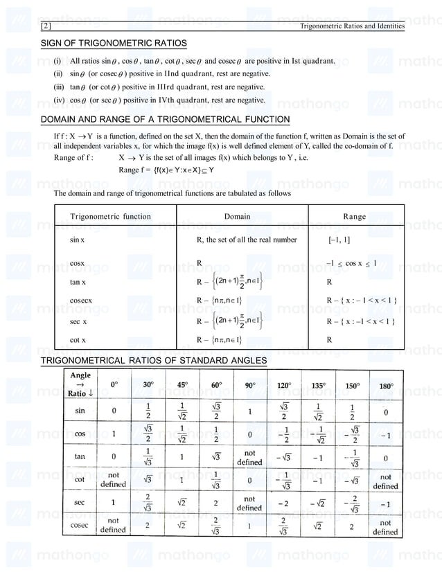 Trigonometry - Formula Sheet - MathonGo.pdf | Physics | Science