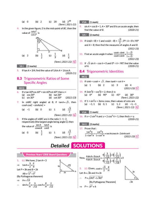 PYQ CBSE CLASS 10TH TRIGONOMETRY WITH SOLUTIONS | PDF