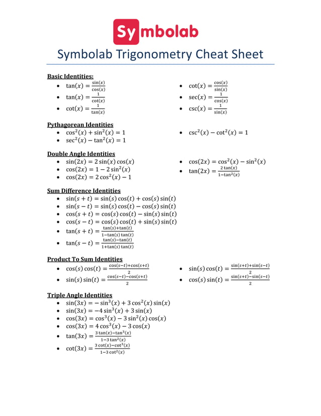 Trigonometry cheat sheet | PDF | Physics | Science