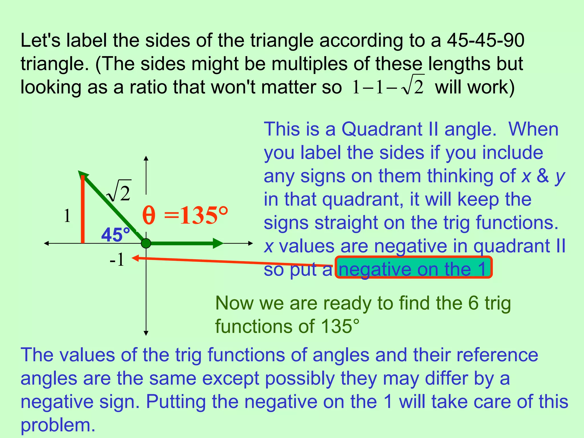 Trigonometry functions of general angles reference angles | PPT