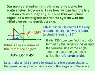 Trigonometry functions of general angles reference angles | PPT