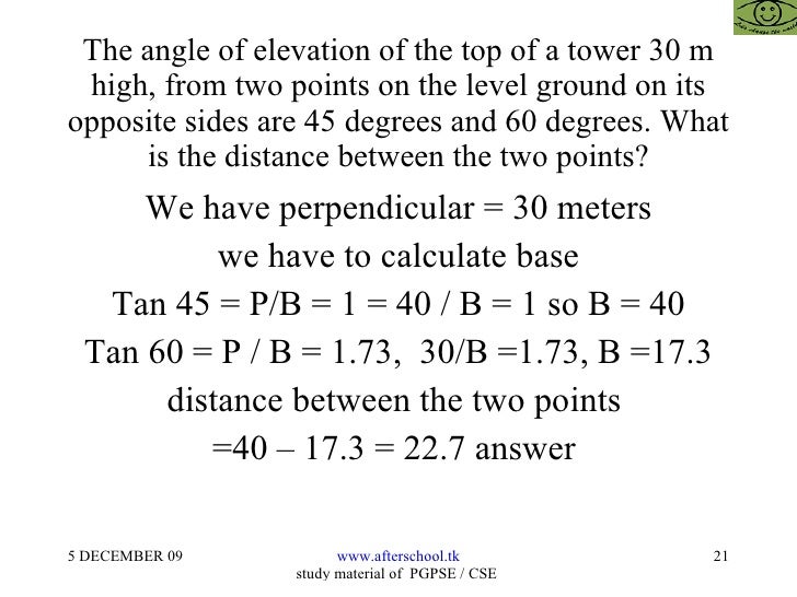 Trigonometry Height And Distance Question Bank For Aptitude Test