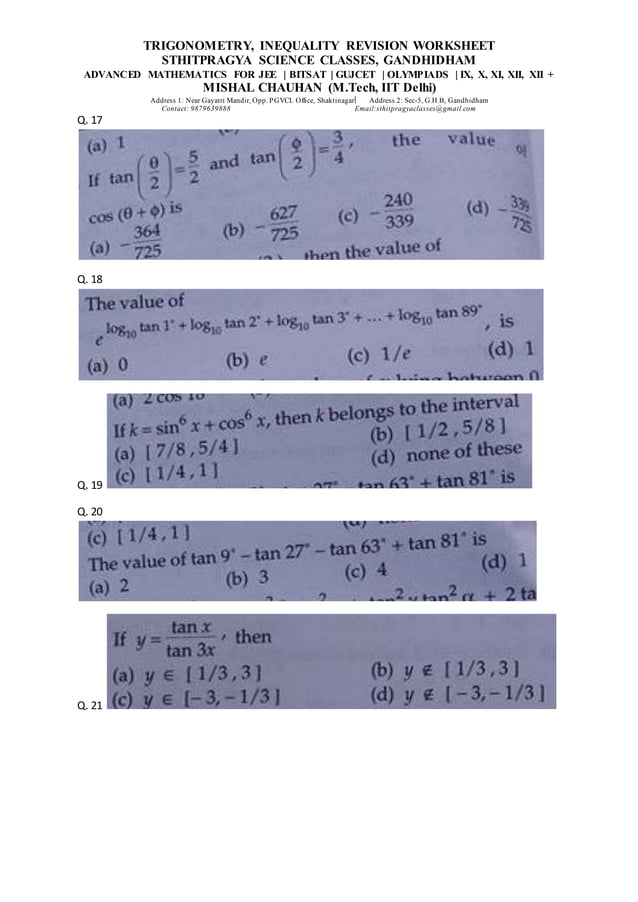 Trigonometry, inequality, Logarithm Revision class xi | PDF