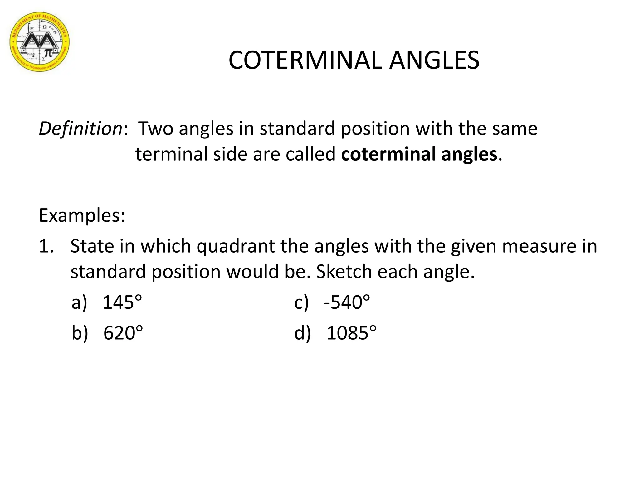 Angles, Triangles of Trigonometry. Pre - Calculus | PDF