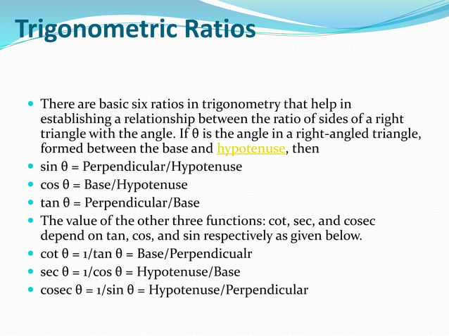 Trigonometry topic details and table with real example | PPT
