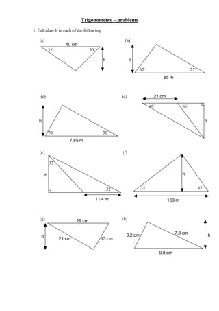 Trigonometry Problems Worksheet