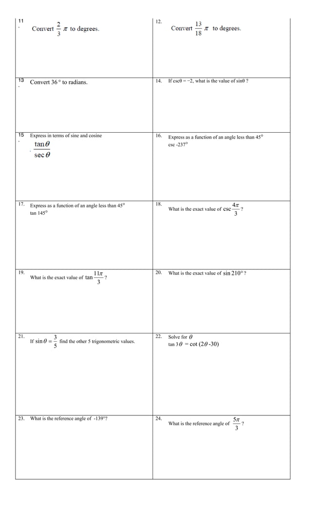 Trigonometry Review | PDF