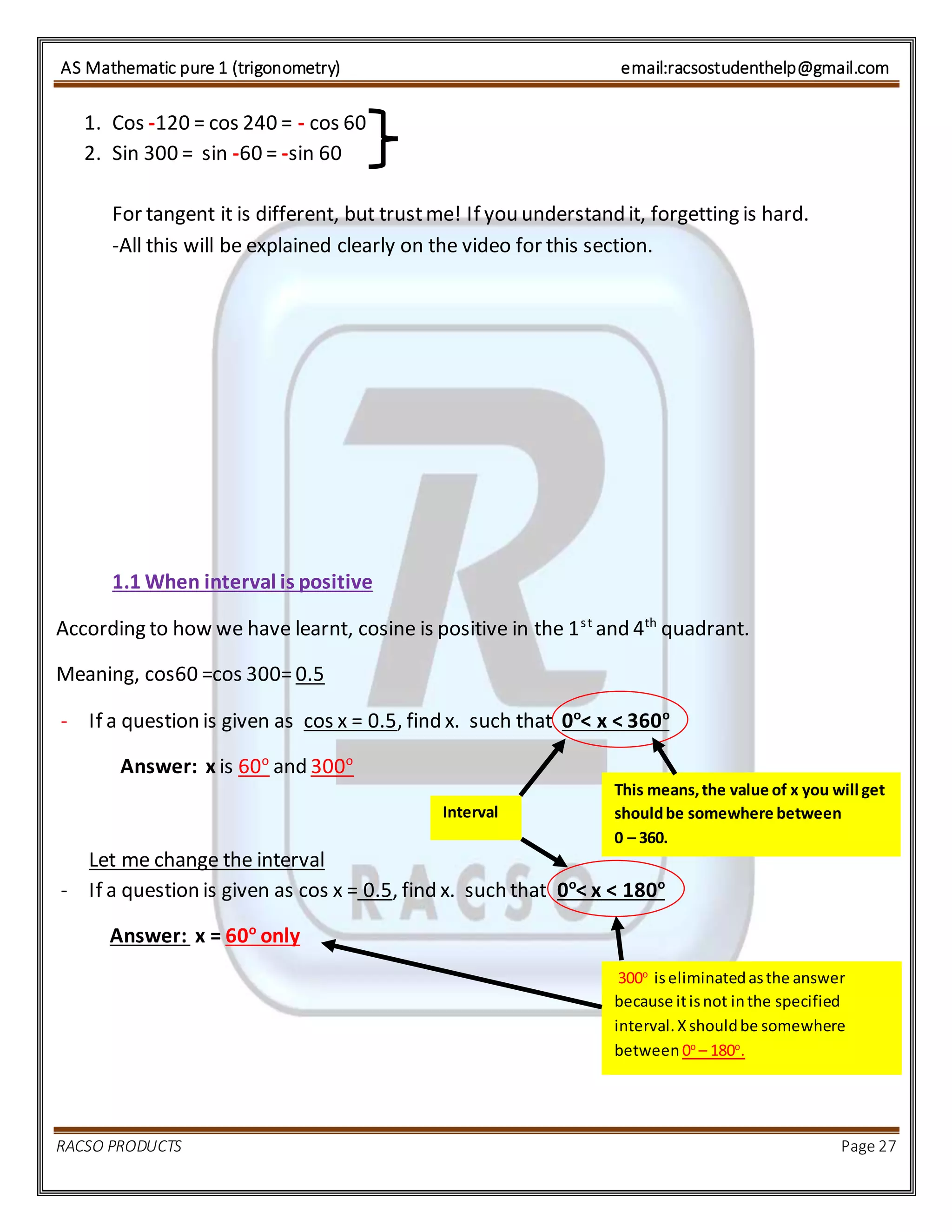 AS LEVEL Trigonometry (CIE) EXPLAINED WITH EXAMPLE AND DIAGRAMS | DOCX