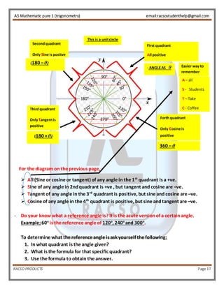 AS LEVEL Trigonometry (CIE) EXPLAINED WITH EXAMPLE AND DIAGRAMS | DOCX