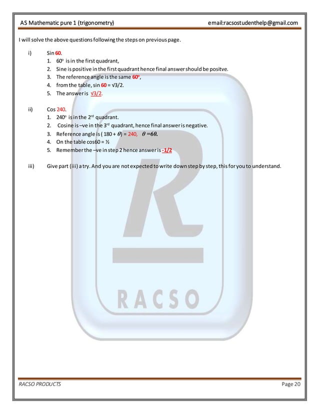 AS LEVEL Trigonometry (CIE) EXPLAINED WITH EXAMPLE AND DIAGRAMS | DOCX