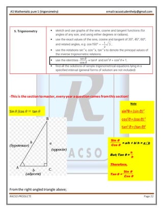 AS LEVEL Trigonometry (CIE) EXPLAINED WITH EXAMPLE AND DIAGRAMS | DOCX