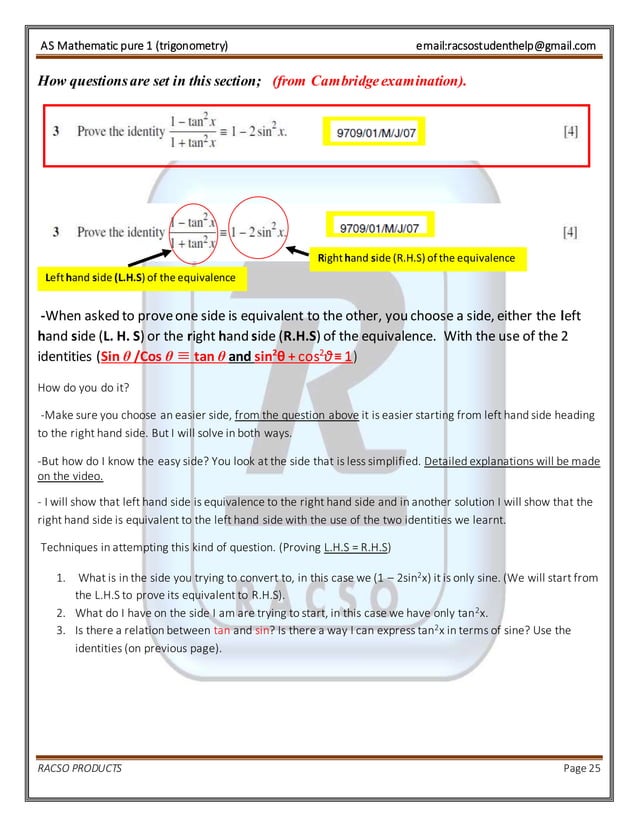 AS LEVEL Trigonometry (CIE) EXPLAINED WITH EXAMPLE AND DIAGRAMS | DOCX