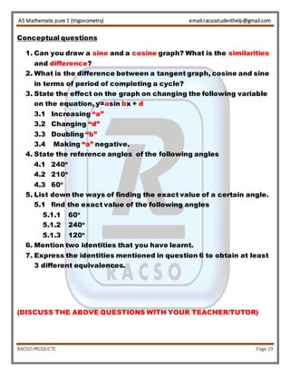 AS LEVEL Trigonometry (CIE) EXPLAINED WITH EXAMPLE AND DIAGRAMS | DOCX