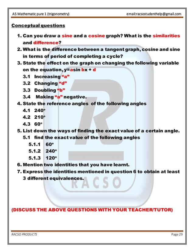 AS LEVEL Trigonometry (CIE) EXPLAINED WITH EXAMPLE AND DIAGRAMS | DOCX