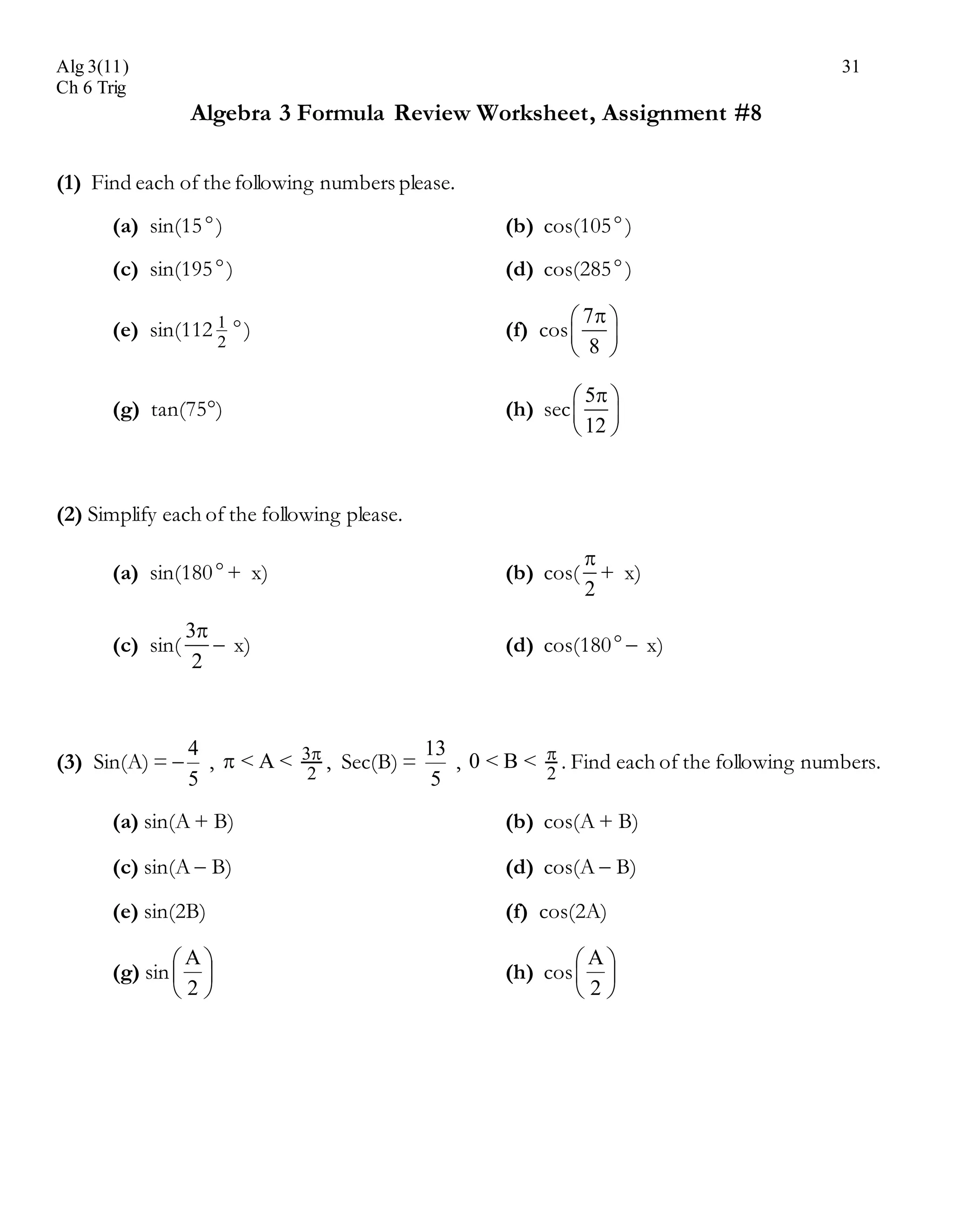 Trig packet1 000 | PDF