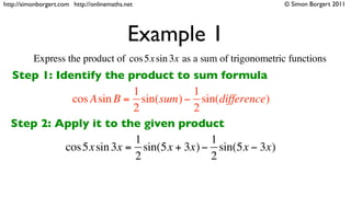 Trig products as sum and differecnes | KEY