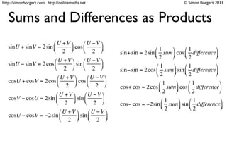 Trig products as sum and differecnes | KEY