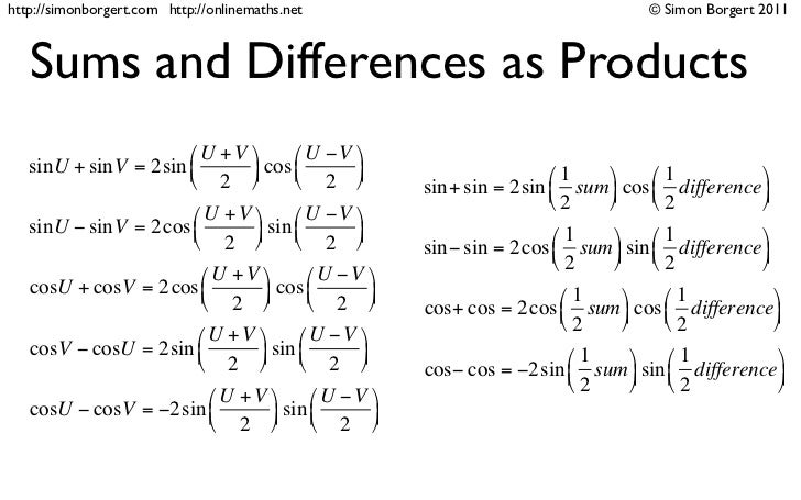Trig products as sum and differecnes