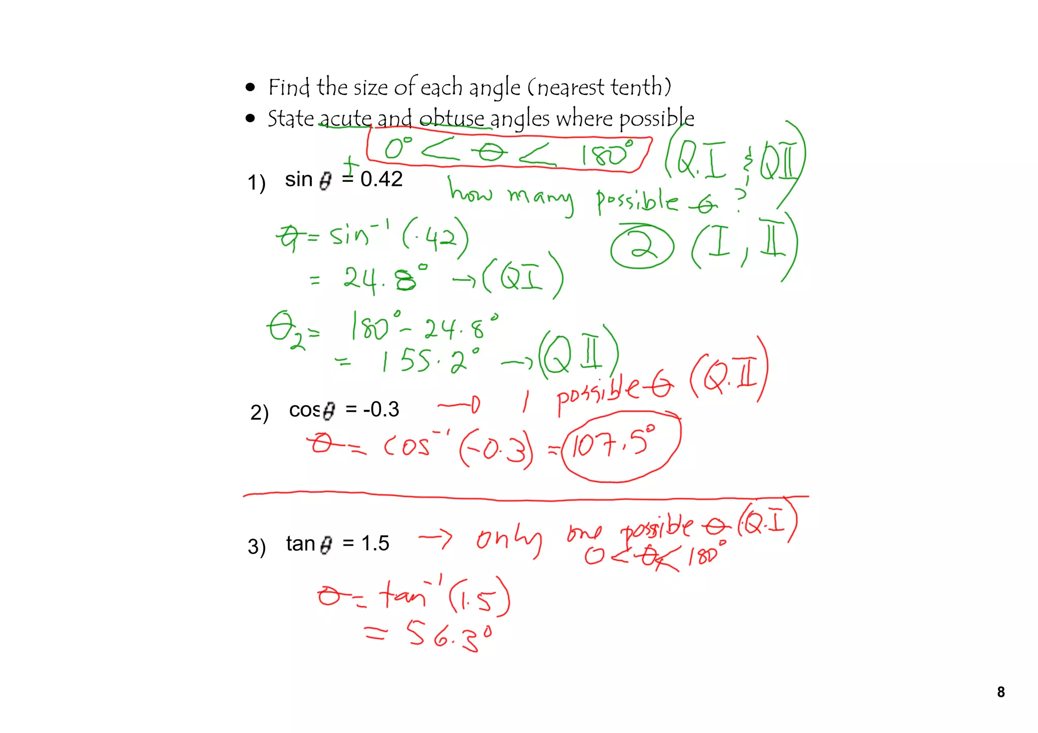 Trig Ratios Of Obtuse Angles | PDF