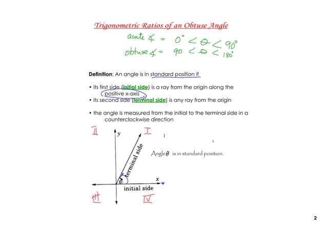 Trig Ratios Of Obtuse Angles | PDF | Science