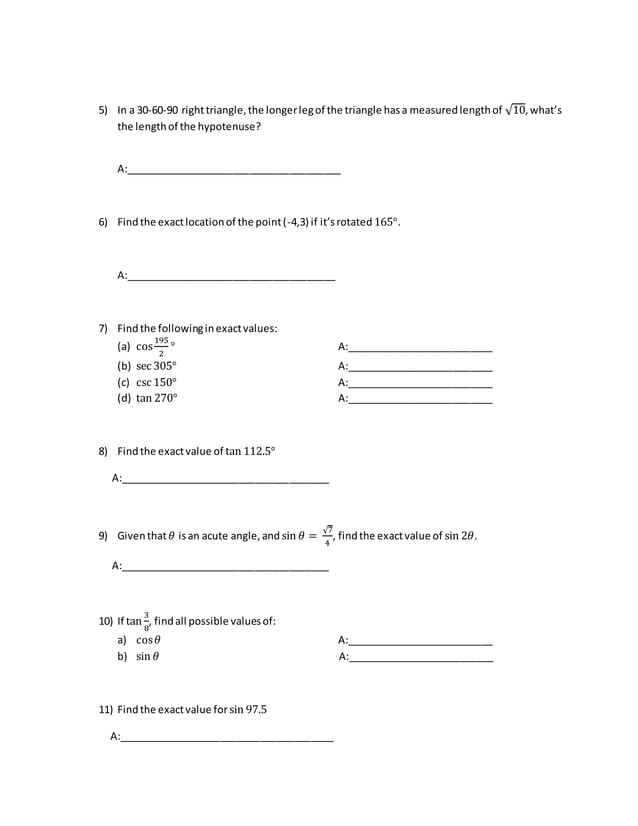 Trig test self test help | PDF