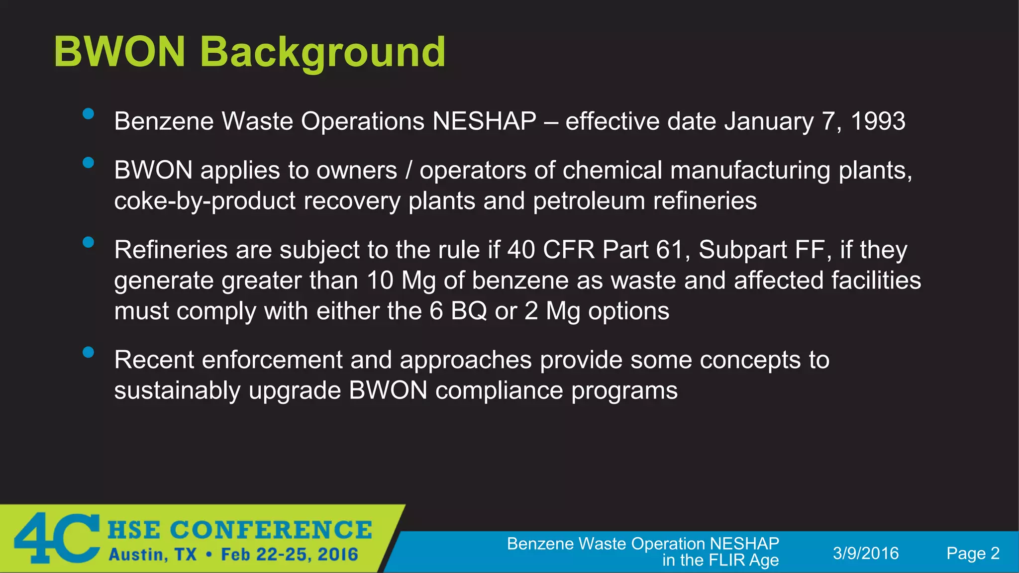Benzene Waste Operations NESHAP in the FLIR Age | PPT