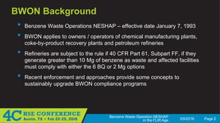 Benzene Waste Operations NESHAP in the FLIR Age | PPT