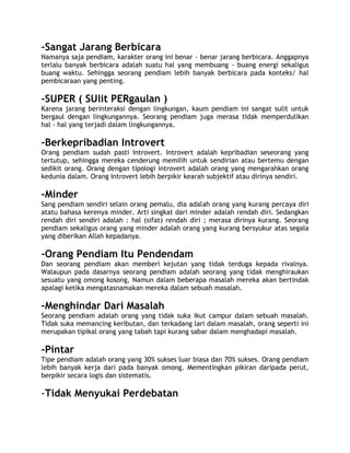 Trik membaca karakter orang pendiam | DOCX