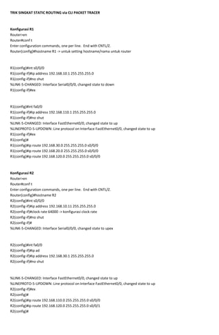 Trik singkat STATIC ROUTING via cli Packet Tracer | PDF