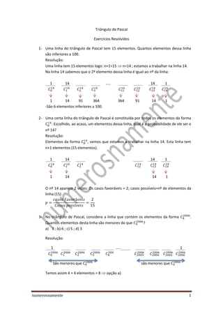 Triângulo de Pascal: Exercícios resolvidos | PDF