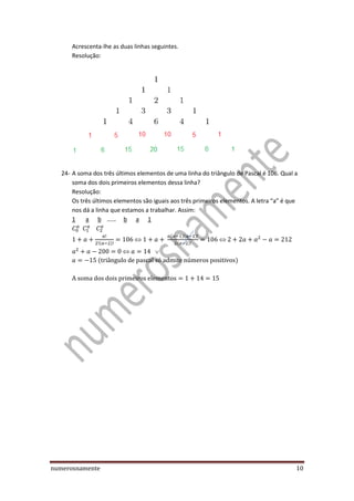 Triângulo de Pascal: Exercícios resolvidos | PDF