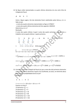 Triângulo de Pascal: Exercícios resolvidos | PDF