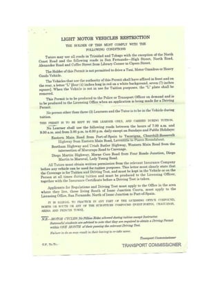 Trinidad and Tobago learners permit class 3 light motor vehicle ...