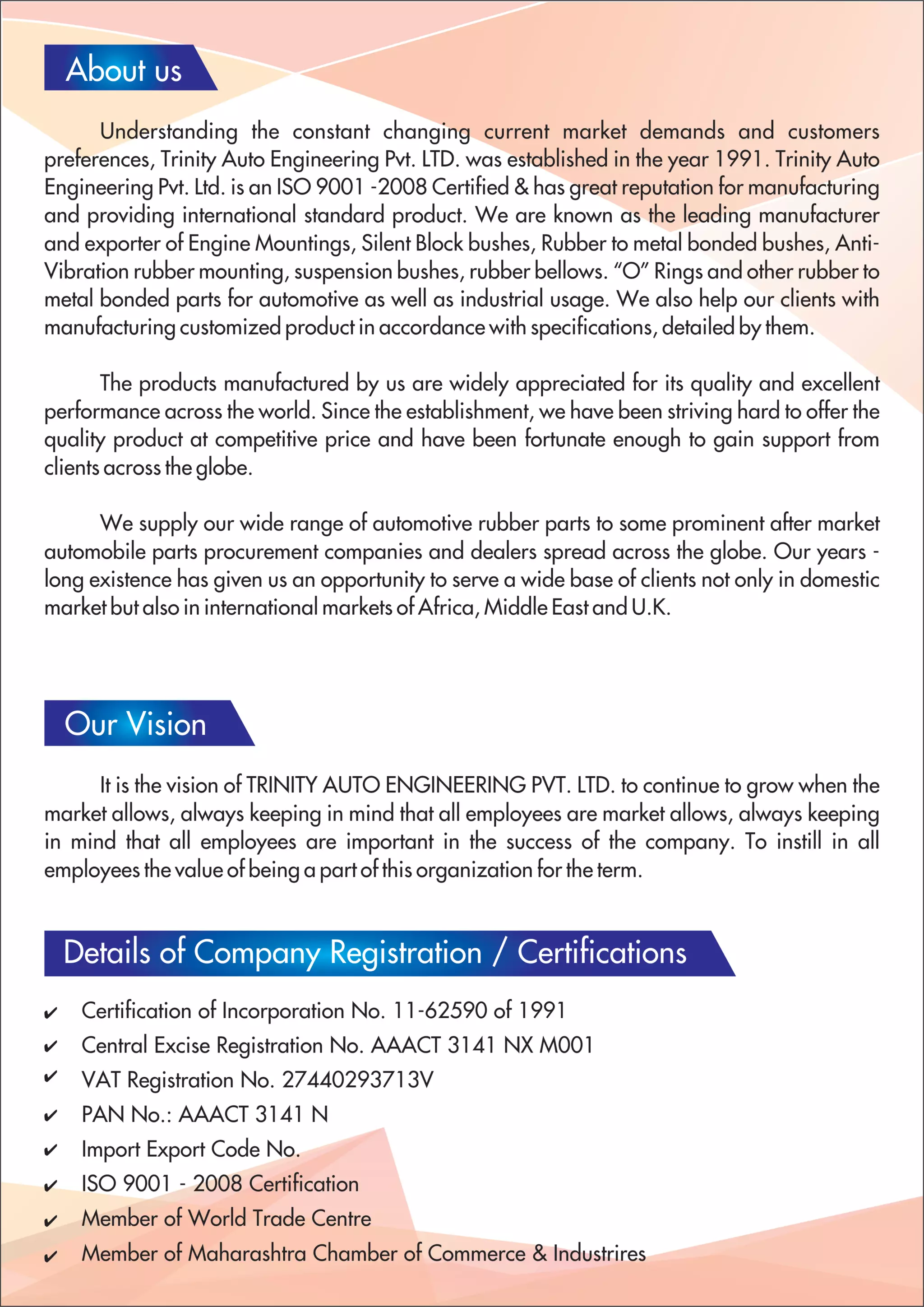 Trinity Auto Engineering (P) Limited, Thane, Rubber to Metal Bonded ...