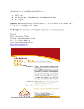 Trinity international college invites applications in various programs ...